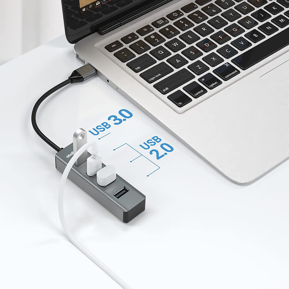 USB 3.0 Hub, atolla Aluminum 4-in-1 USB Splitter with 1 USB 3.0 Port and 3 USB 2.0 Ports for Windows 10, 8, 7, Vista, XP, Mac OS X, Linux and More