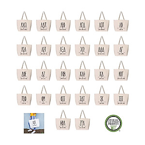 Greek Letters and Stylized Sigma Kappa Printed with Heart Design - Large Canvas Tote Bag for Women - Tote Bags for Sorority