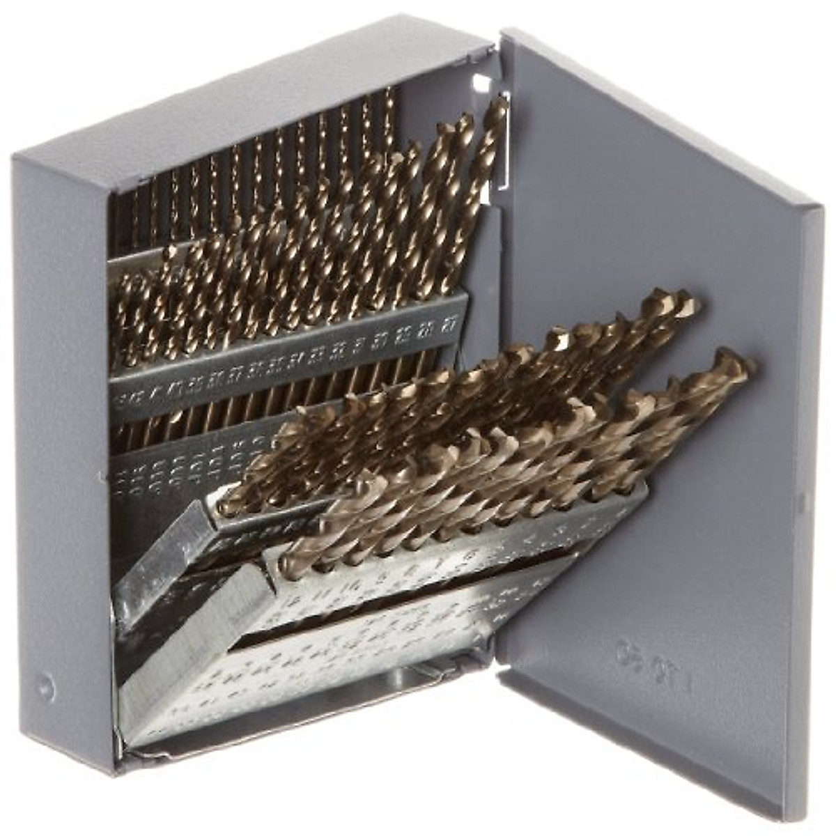 Chicago Latrobe 1U202 550 Series Cobalt Steel Jobber Length Drill Bit Set with Metal Case, Gold Oxide Finish, 135 Degree Split Point, Wire Size, 60-piece, #60 - #1