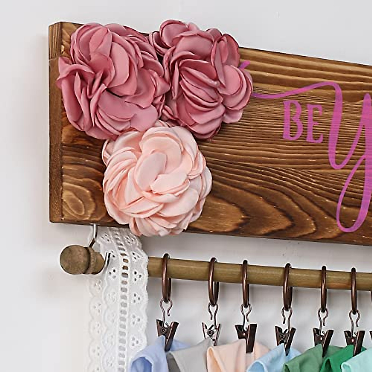 SOONOW Bow Holder for Girls Hair Bows, Baby Headband Organizer, Bow and Headband Storage Holder for Baby Girl Nursery Decor (Brown)