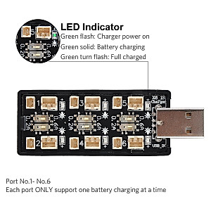 1S LiPo Battery USB Charger 3.7V/4.20V 6 Channel 1S LiPo Charger Tiny Whoop Blade Inductrix Micro JST 1.25 JST-PH 2.0 mCX mCPX Connectors