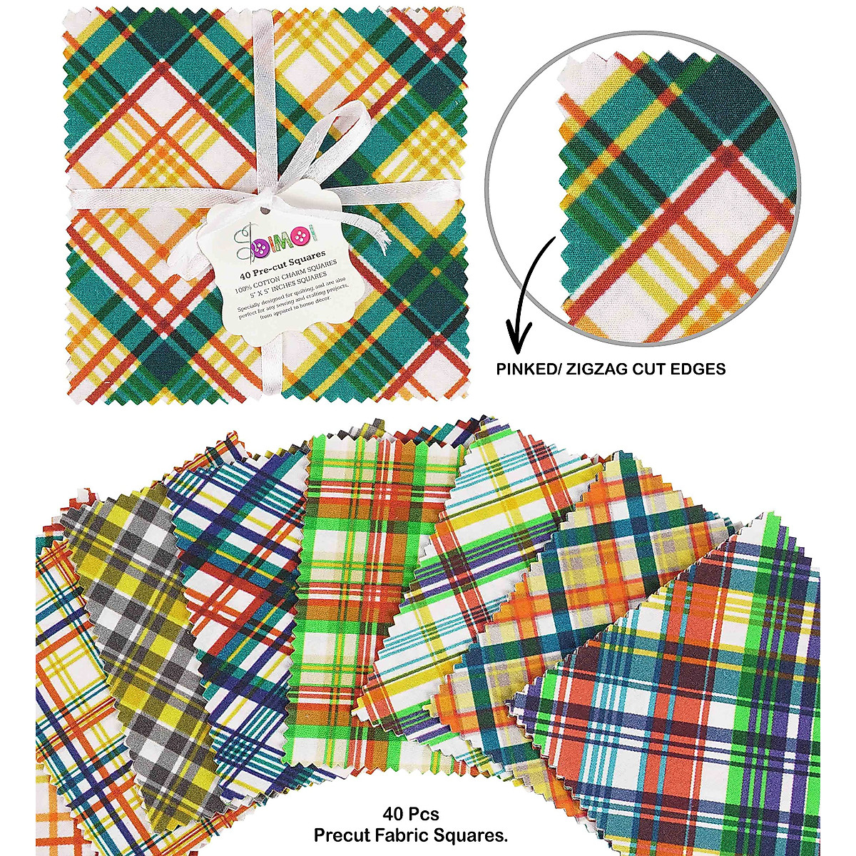 Soimoi Precut 10-inch Check Prints Cotton Fabric Bundle Quilting Squares Charm Pack DIY Patchwork Sewing Craft- Multicolor