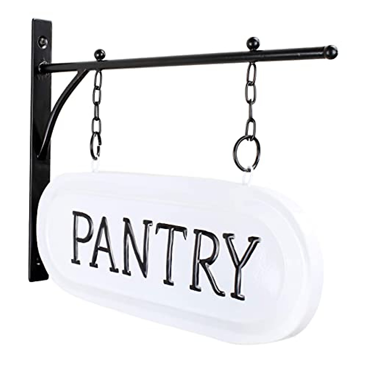 AuldHome Metal Hanging Pantry Sign, White Enamelware Iron 2-Sided Rustic Farmhouse Decor