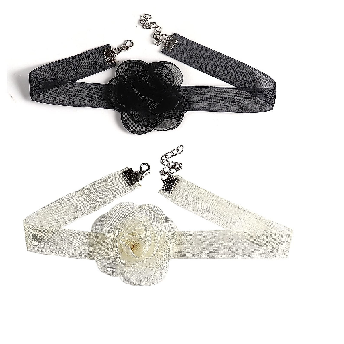 Pingyongchang Bohemian Lace Flower Collar Choker Necklace Soft White Flower Tie Cravat Necklace Wedding Jewelry Gift for Women (black+white)