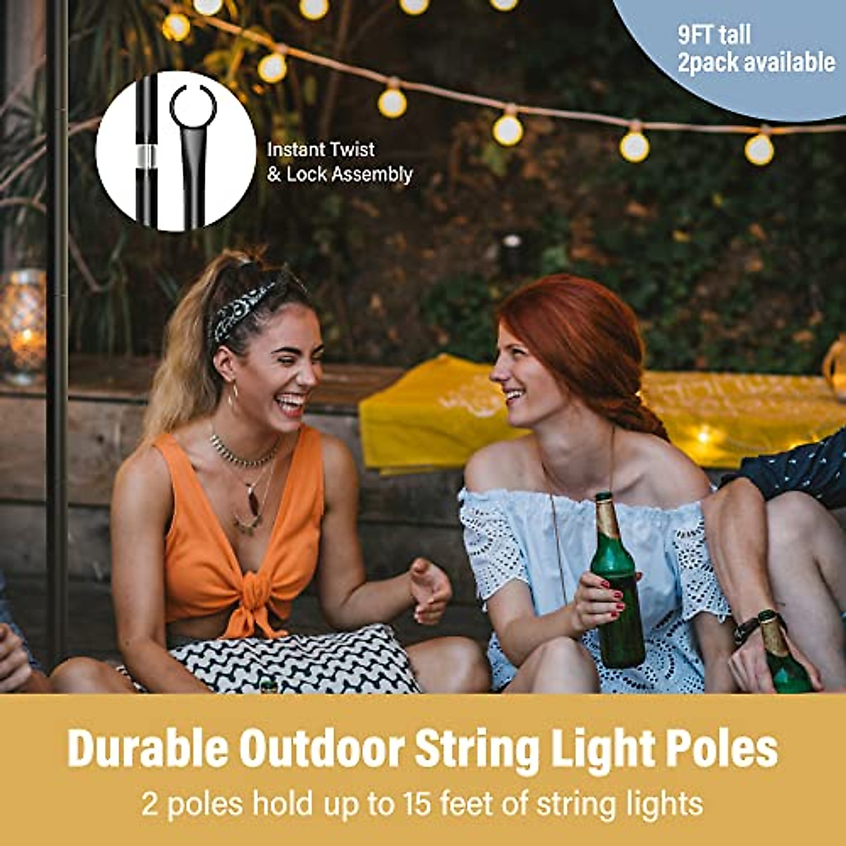 Ointo Garden String Light Pole - Outdoor Metal Poles with Hooks for Hanging String Lights - Garden, Backyard, Patio Lighting Stand for Parties, Wedding（2 Pack）