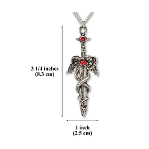 Dragons Wrapped Around Sword Medieval Renaissance Silver Finish Pendant Necklace