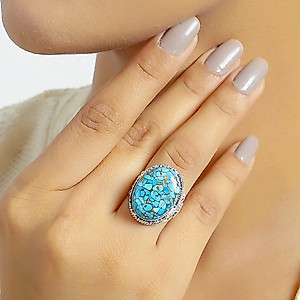 YoTreasure Blue Copper Turquoise Rope Design Ring Solid 925 Sterling Silver Gemstone Jewelry