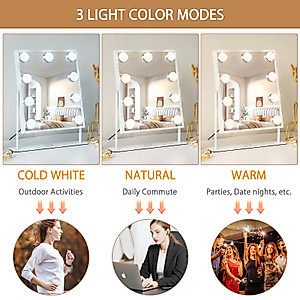 FENCHILIN Vanity Mirror with Lights Lighted Makeup Mirror Makeup Vanity Mirror Smart Touch Control 3 Colors Dimmable Hollywood Mirror with Lights 10X Magnification 360° Rotation White