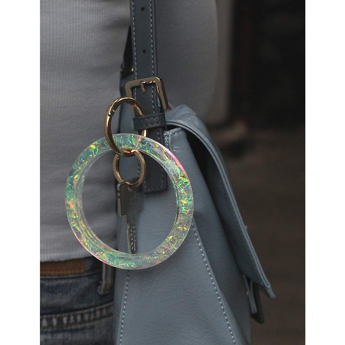 Mymazn Bangle Key Ring Bracelet for Women Wristlet Keychain Bracelets Holographic Circle Keyring for Wrist, Gift for Women Girls