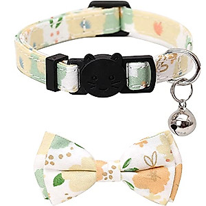 2 Pack/Set Cat Collar Breakaway with Cute Bow Tie and Bell Plaid Flower for Kitty Adjustable Safety
