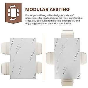 AWQM White Dining Table Set for 4,Faux Marble Kitchen Table and Chairs for 4 with Upholstered Leather Chairs,Dining Room Table Set for Kitchen,Small Spaces,Breakfast Nook,White+Beige