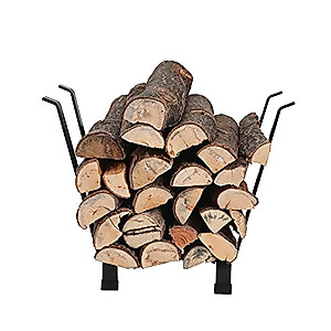 PHI VILLA 20 Inches Indoor/Outdoor Firewood Rack Fireplace Log Carriers & Holders Wood Burning Stove Accessories, Black