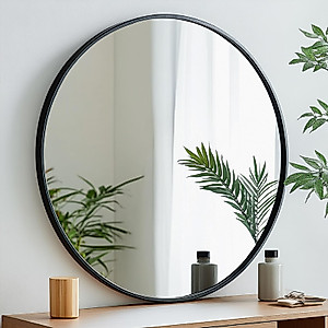 Oruii Black Circle Mirror, 20 inch Round Mirror, Wall Mirror Circular, Black Bathroom Mirror, Round Wall Mirrors for Living Room, Bedroom, Bathroom, Washroom, Rustic, Vanity.