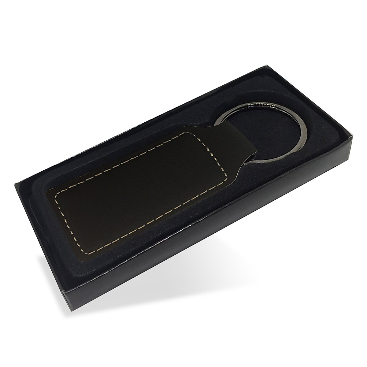 LaserGram Rectangle Keychain, Farm, Personalized Engraving Included (Black with Silver)