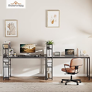 Desk Computer Desk with Shelves, Home Office Desks Table 55 Inch PC Desk Bedroom Desk Work Desk Study Desk Wood Desk with Storage Removable Middle Shelf for Dorm, Student, Gaming