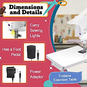 Portable Sewing Machine with Extension Table and Light,Mini Handheld Sewing Machine with Upgraded,Two Threads Double Speed Double Switches,Easy to Use for Kids,Beginners and DIY