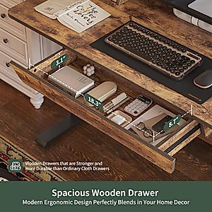 FEZIBO Standing Desk Adjustable Height with Drawers, 48 x 25 Inch Stand Up Desk with Storage Shelf, Electric Standing Desk with Storage Space, Rustic Brown Top/Black Frame