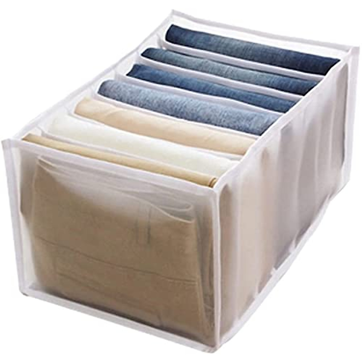 Mandurs 7 Grids Washable Wardrobe Clothes Organizer,Jeans Compartment Storage Box,Foldable Closet Drawer Organizer Clothes Drawer Mesh Separation Box,Clothes Drawer Organizer (White)
