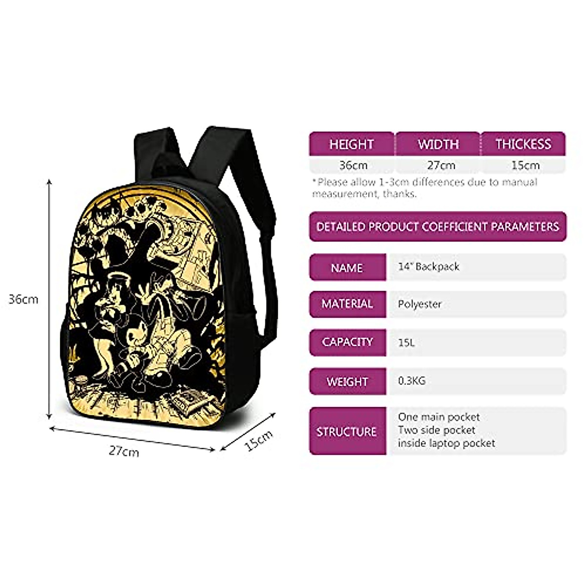 WOLOISO Anime Backpack Large Capacity Laptop Backpack Travel Bag for Women Man