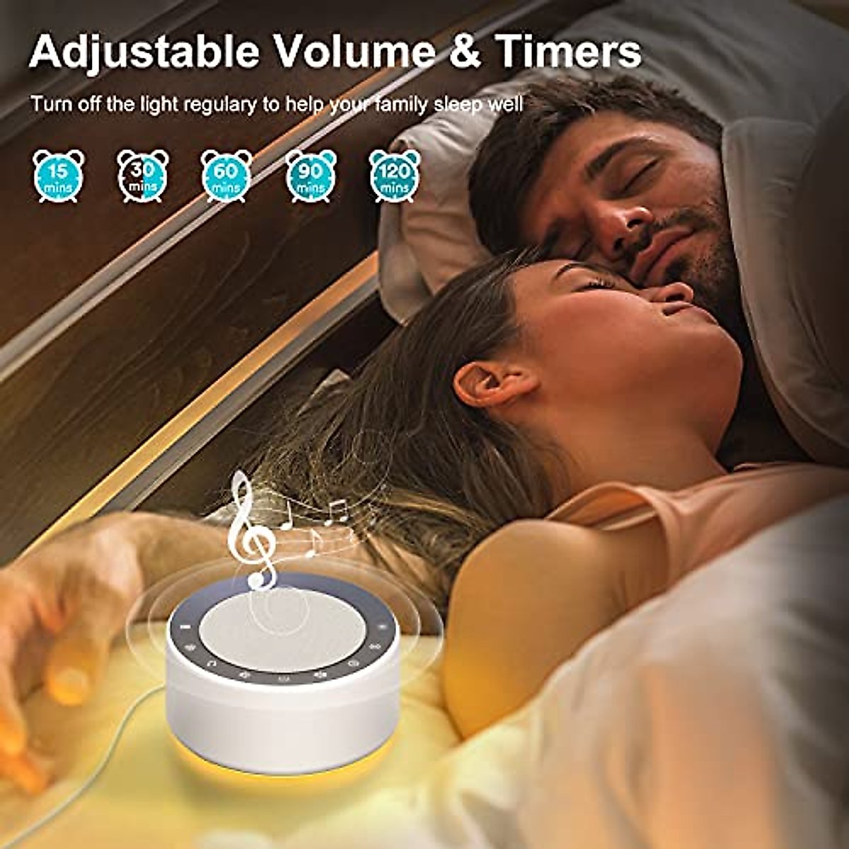 YTE White Noise Machine with 30 High Fidelity Soundtracks, 7 Colors Night Lights, Full Touch Cloth Grille and Buttons, Timer and Memory Features, Plug in, Sound Machine for Baby, Adults