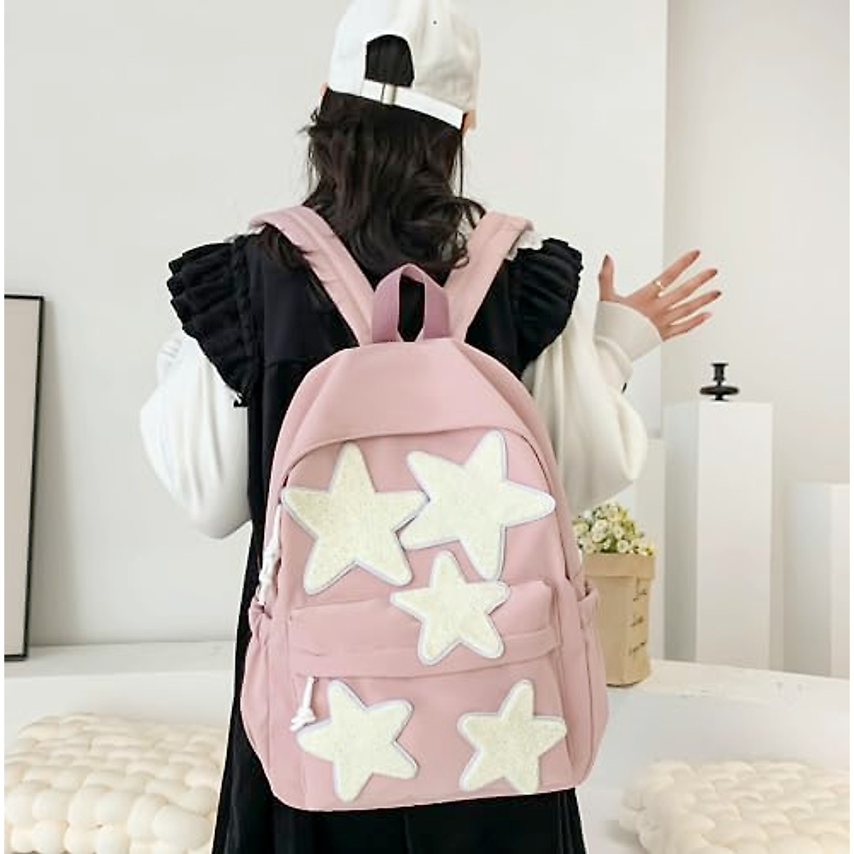 irLocy Star Backpack Y2K Backpack Preppy Backpack Aesthetic Backpack Kawaii Cute Back to College Preppy Y2K Accessories (pink)