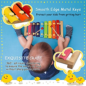 LOOIKOOS Xylophone for Kids Wood Xylophone with 2 Mallets Educational& Preschool Learning Baby Percussion Wooden Musical Instruments Toys for Boys and Girls