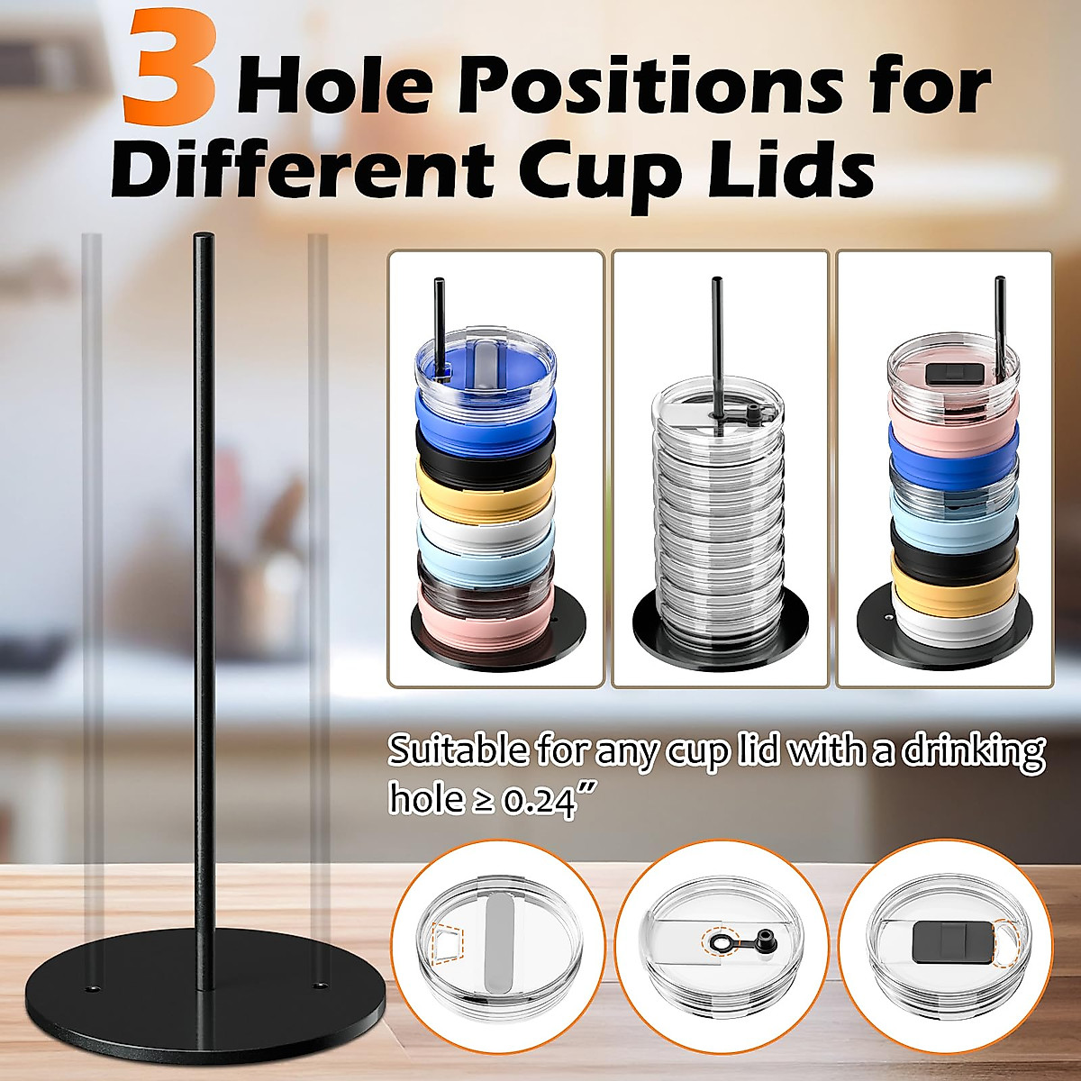 Durmmur 8.9" H Tumbler Lid Organizer, Vertical Cup Lid Organizer for Yeti/Stanley/Simple Modern Tumbler Lids, Yeti Lid Organizer for Kitchen Cabinets Office Organizers and Storage, 1 Pack