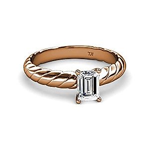 Round IGI Certified Lab Grown Diamond (VS1/F) 1.00 ct Women Solitaire Rope Engagement Ring 14K Rose Gold-7.0