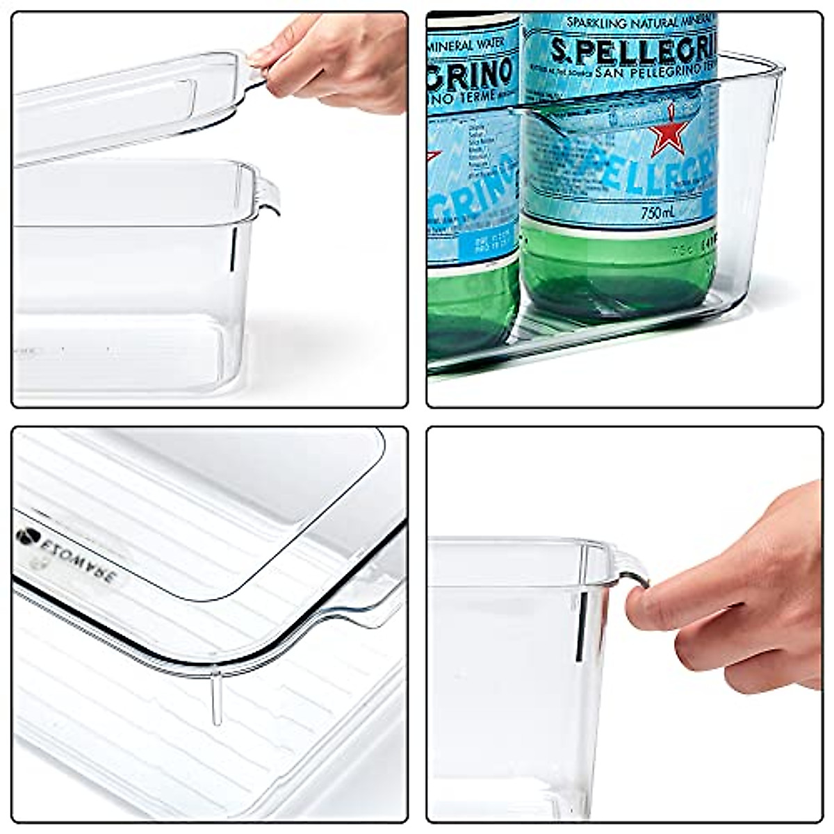 EZOWare 6 Pack Stackable Clear Refrigerator Organizer Bins with Lid, Narrow Plastic Storage Box Containers Ideal for Kitchen Cabinet, Pantry Organization, Fridge, Freezer - 2 Sizes