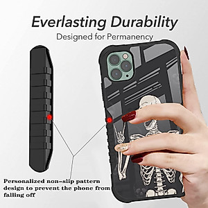 FJyuanqi Compatible with iPhone 13 Pro Max Case, Rock and Roll Skull Skeleton Bone Love Music Design Heavy Duty Anti Slip Shockproof Hard PC Back Soft TPU Prevention Protective Phone Case