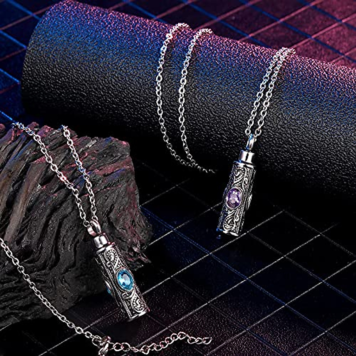 2 Pieces Crystal Cremation Urn Necklace for Ashes Cremation Urn Pendant Cremation Jewelry with Storage Bags for Human Stainless Steel Memorial Keepsake Pendant Charm Ashes Jewelry (Purple, Blue)