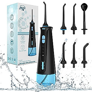 Water Flosser Cordless Teeth Cleaner: 300ML IPX7 Waterproof Portable Oral Irrigator with 3 Modes, Rechargable Oral Denal Flosser with 6 Jet Tips for Oral Care|Braces & Bridges|Travel & Home