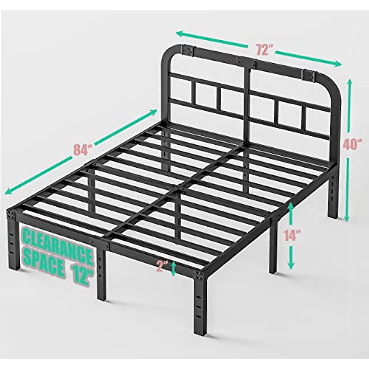 ZIYOO California King Bed Frame with Headboard 14 inch High Heavy Duty Steel Slat with 3000lbs Support, Easy Assembly, Noise Free-Black