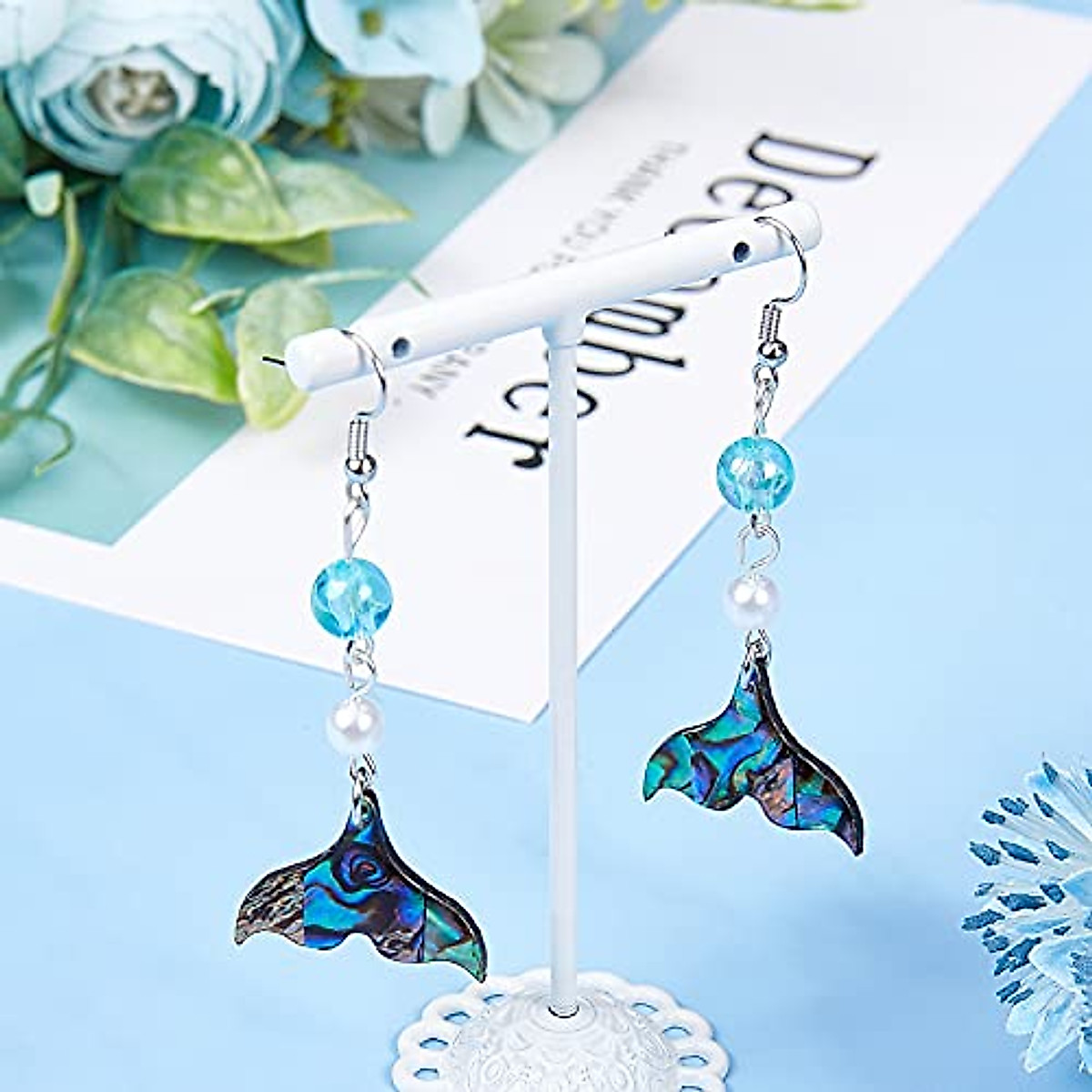 BENECREAT 16PCS Natural Abalone Shell Fishtail Abalone Shell Beads with Storage Containers for DIY Jewelry Making