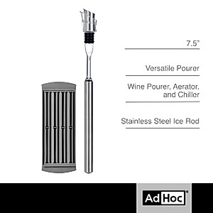 AdHoc Icepour Wine Chiller and Pourer - White Wine Chiller with Built-In Wine Aerator - Wine Pourer with Stainless Steel Ice Rods - Hand Wash - Stainless Steel, 7.5"