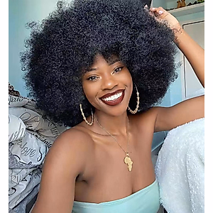 ANNISOUL Afro Wigs for Black Women Short Curly Afro Kinky Wig 70s Bouncy Huge Fluffy Puff Wigs Premium Synthetic for Cosplay and Daily