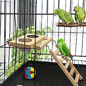 Tfwadmx Bird Food Stainless Steel Cups Wooden Perch Stand Hanging Feeder Bowls Feeding and Watering Supplies for Parakeets Conures Cockatiels Budgie Parrot