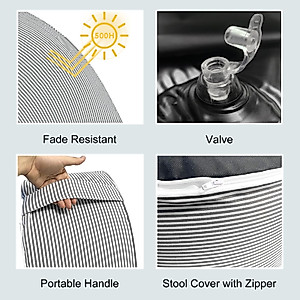 LVTXIII Inflatable Stool Ottoman Footrest with Handle, All Weather Foot Rest, Indoor or Outdoor Use for Home Patio Garden and Camping, D21 x H9, Topanga Stripe Grey