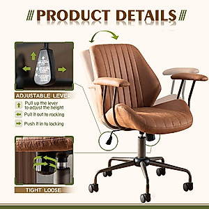 CAODOC High Back Office Chair,Modern Swivel Office Chair,Brown Suede Fabric Gaming Chair,Height Adjustable Home Office Desk Chair with Lumbar Support