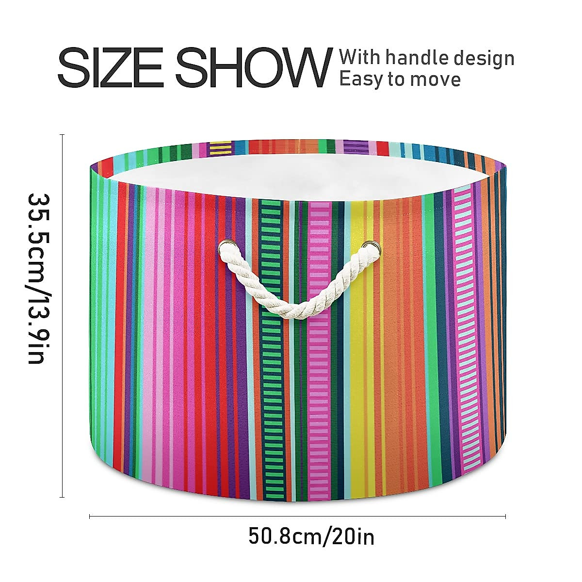 xigua Large Storage Basket Cotton Rope Basket Mexican Serape Blanket Stripes Baby Laundry Basket for Blankets Toys Storage Basket Laundry Hamper