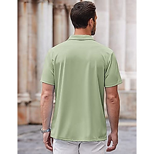COOFANDY Mens Shirt Button Down Wrinkle Free Casual Stretch Dress, Light Green, Large, Short Sleeve