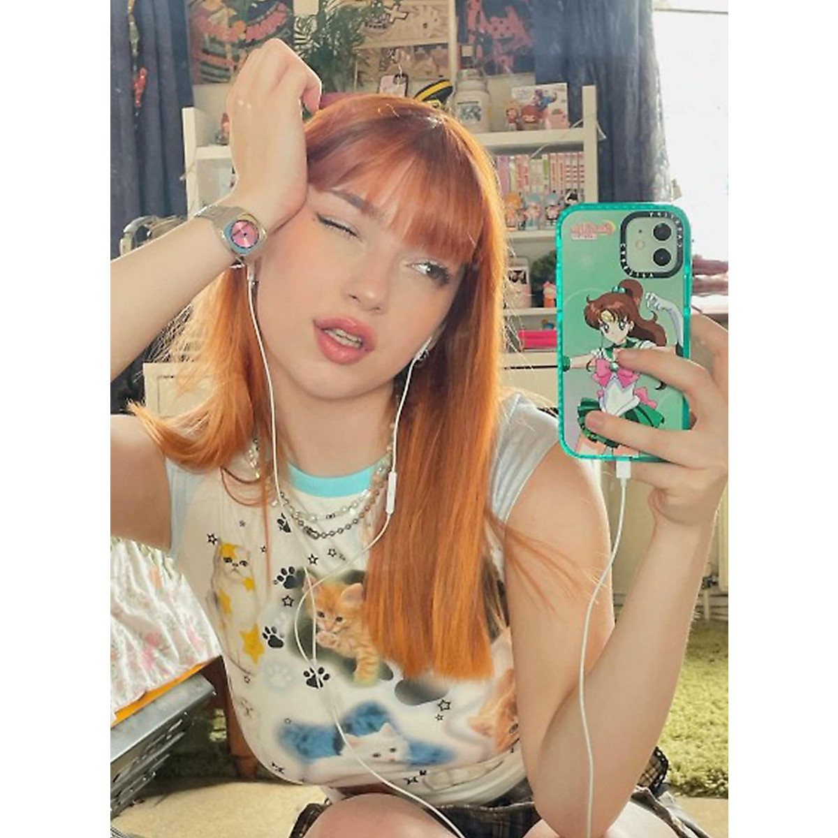 VIKYAN Womens Short Sleeve Cat Graphic Y2k T Shirts Summer Tees Tops for Teen Girls(White, Large)