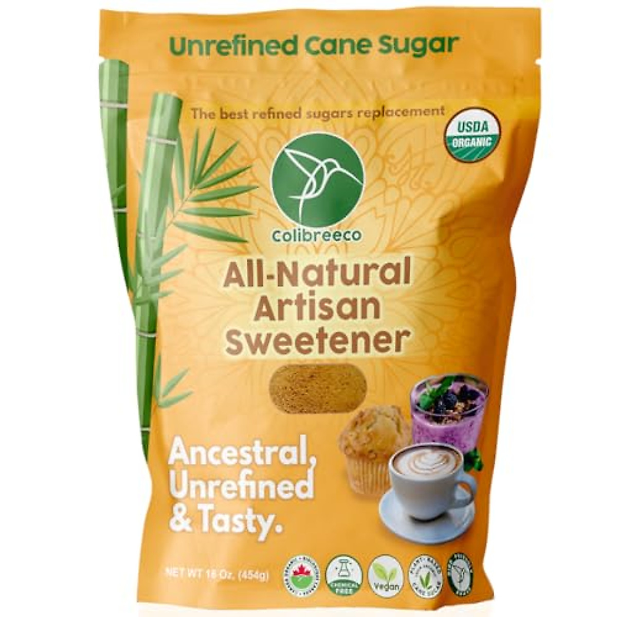 Colibreeco, Unrefined Cane Sugar, 1 Pound (Pack of 1): Sweeten your Drinks and Recipes With Powder Organic Cane Sugar, Naturally Sweet and Chemical-Free, Panela, Piloncillo, Jaggery, Raw Sugar.