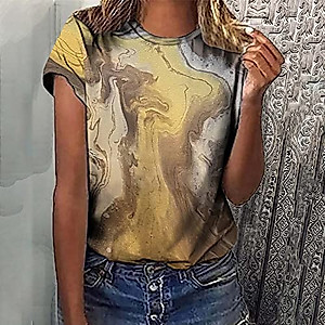 Tuianres Summer T Shirts for Women Graphic Comfy Round Neck Short Sleeve Basic Blouse Cute Gradient Marble Print Top Shirt