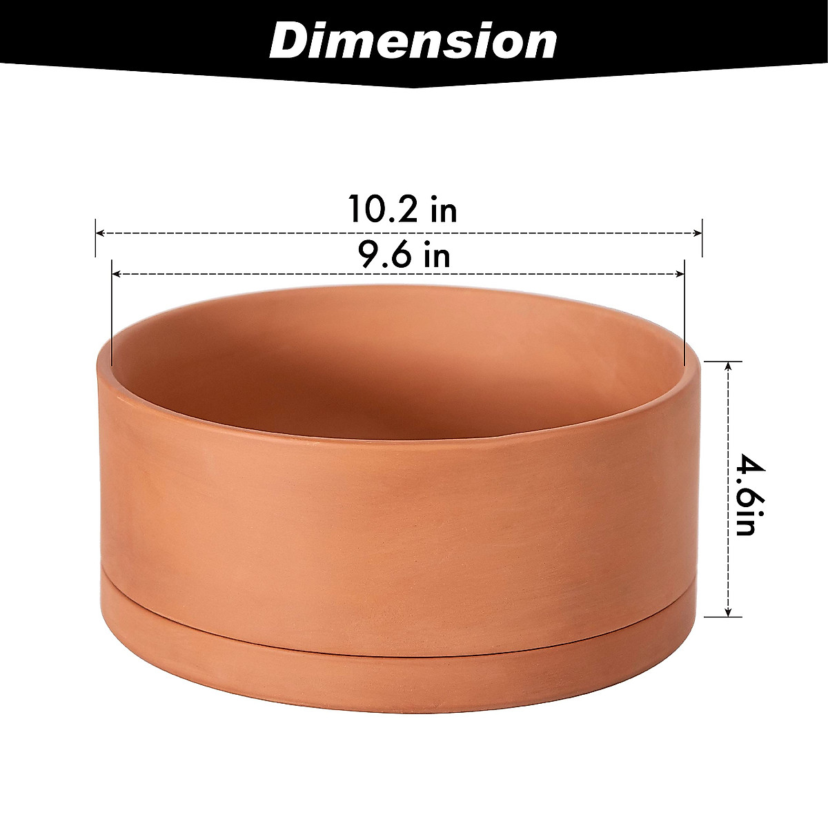 D'vine Dev 10 Inch Succulent Terracotta Shallow Pot with Drainage Hole and Saucer, Round Cylinder Planter Pot for Plant Flower, 40-B-L-10-1