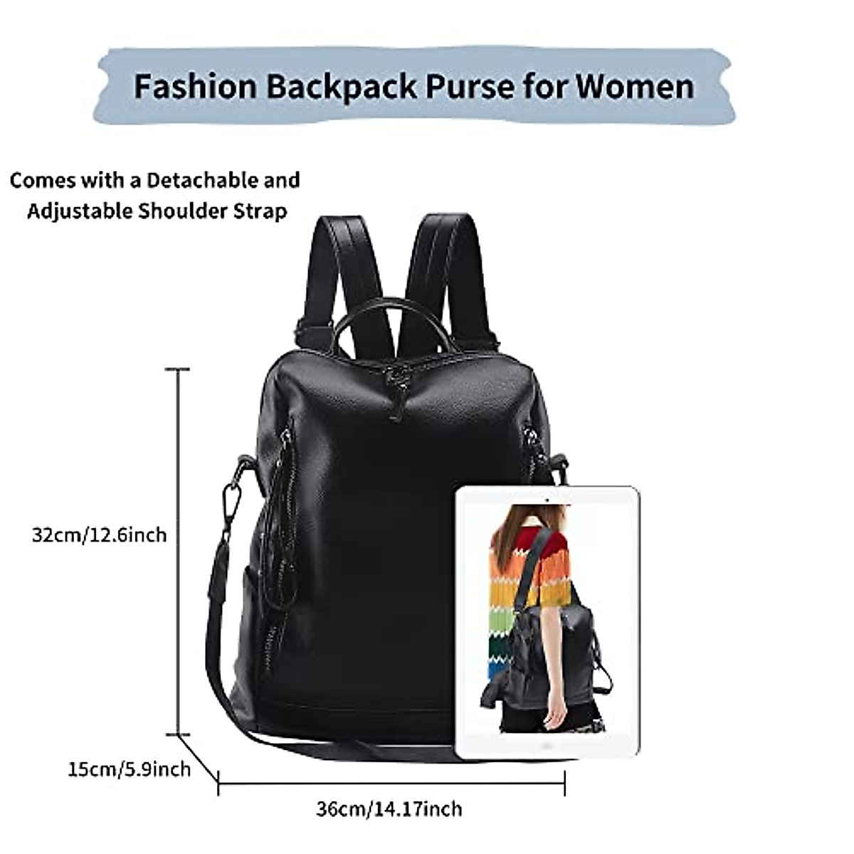 NZ SIXVONA Backpack Purse for Women, Fashion Anti-theft Water Resistant Women Travel Backpack Purses for Ladies Girls, Black