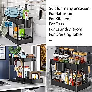 Under Sink Organizers and Storager,Under the Sink Organizer Kitchen Sink Organizer with Hooks, Hanging Cup,2-Tier Multi-purpose Holywarm Under Sink Organize,Bathroom Organizer, 2 Pack