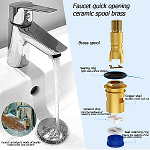 Wolfride 2Pcs Faucet Cartridge Replacement, 20 Teeth G1/2" Brass Ceramic Stem Disc Cartridge Cartridge Faucet Valve Hot and Cold for Bathroom Kitchen Faucets