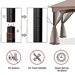 MASTERCANOPY Tool Free Patio Gazebo Screw Free Easy Installation Outdoor Garden Gazebo with Netting Walls (11x11,Khaki)