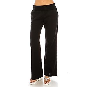 Poplooks Women's Comfy Fold Over Linen Pants (XX-Large, Black)
